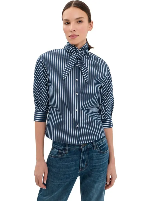 KALLMEYER Lilette 3/4 Sleeve Button-down - Indigo Stripe