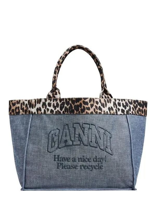 GANNI Medium Trapeze Shopper Reversible Tote - Orion Blue