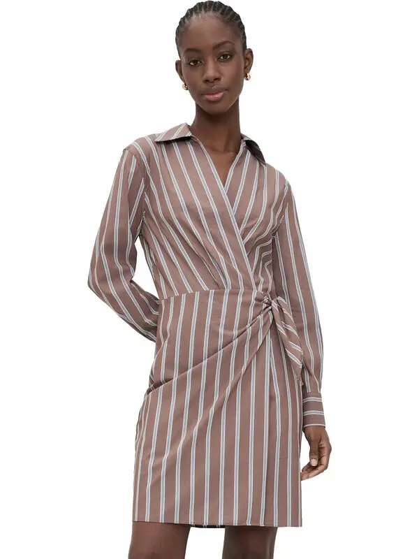 Vince Striped Wrap Mini Dress - Brown Multi