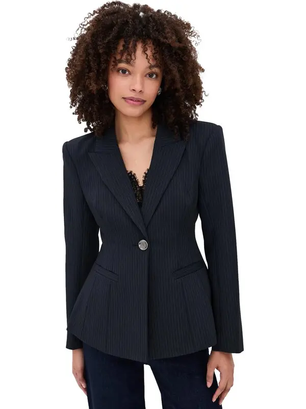 L'Agence Therese Cinched Waist Blazer - Midnight/ivory Pinstripe