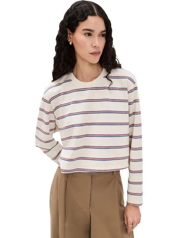 STATE & LAKE Striped Crewneck Tee - Natural