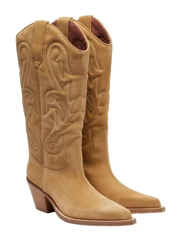 Paris Texas Dakota Suede Cowboy Boots - Beige