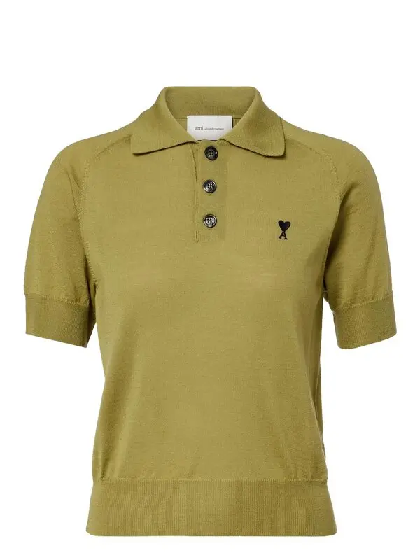 AMI Paris De Cœur Wool Polo Shirt - Green