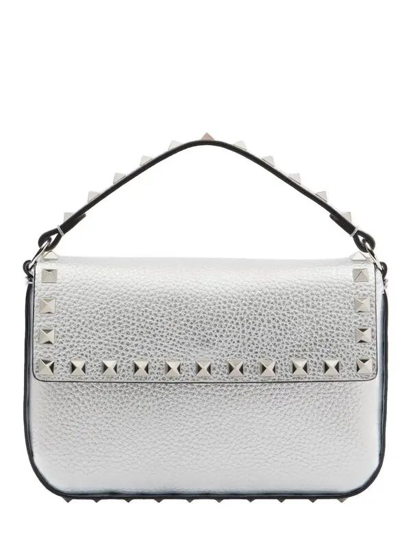 Valentino Garavani Rockstud Small Metallic Leather Top-handle Bag - Silver
