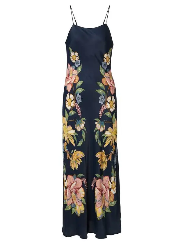 Farm Rio Floral Satin Maxi Dress - Blue