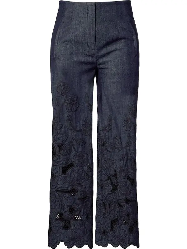 Veronica Beard Osborne Cotton Chambray Wide-leg Pants - Blue