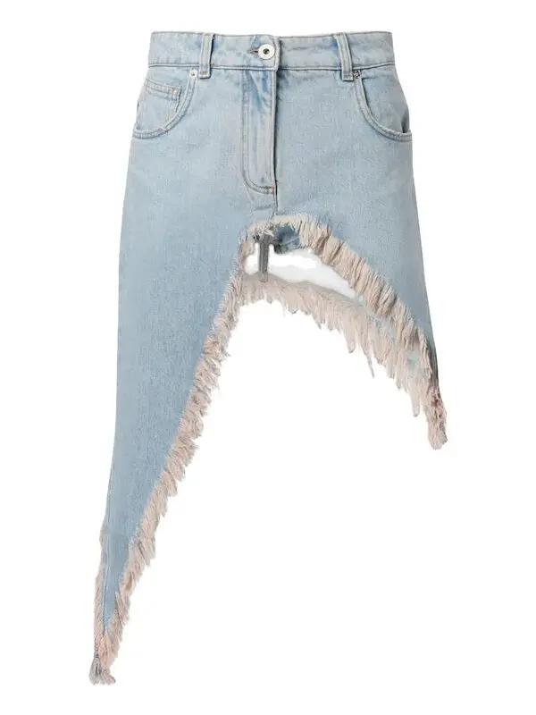 Blumarine Asymmetric Distressed Denim Miniskirt - Blue