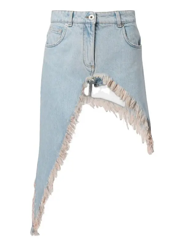 Blumarine Asymmetric Distressed Denim Miniskirt - Blue
