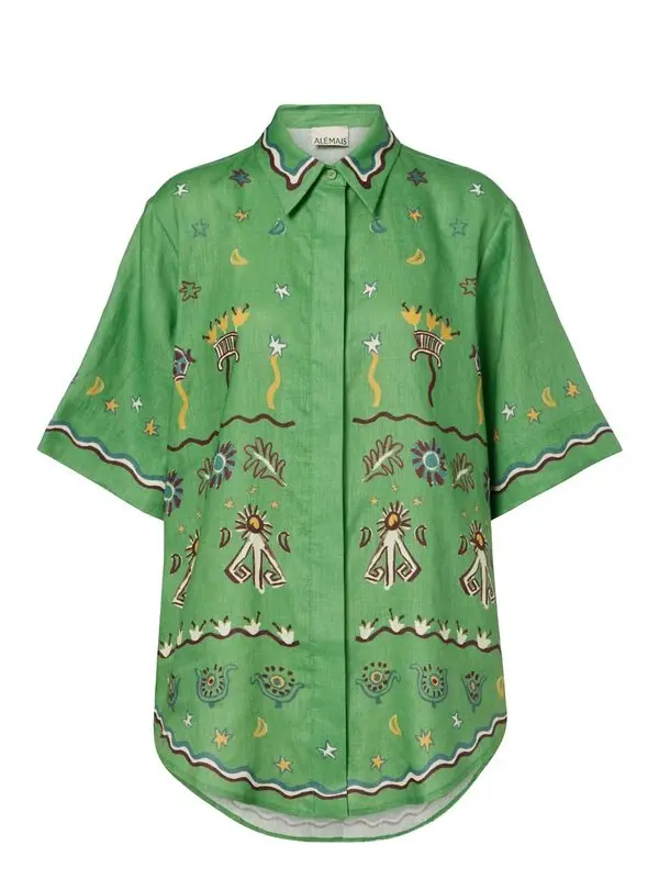 ALEMAIS Alémais Sun Dancer Printed Linen Shirt - Green