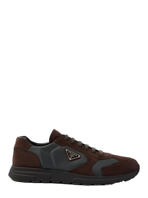 Prada Suede And Fabric Trimmed Lace-up Sneakers - Brown