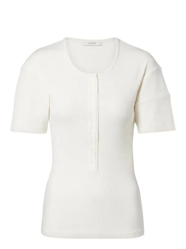 LEMAIRE Cotton And Linen Henley Shirt - White