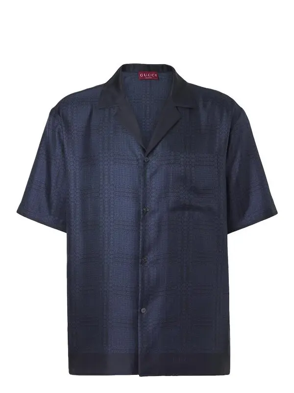 Gucci Interlocking G Silk Twill Bowling Shirt - Blue