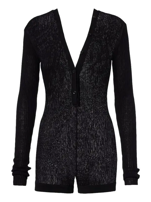 MUGLER Ribbed-knit Cotton Romper - Black
