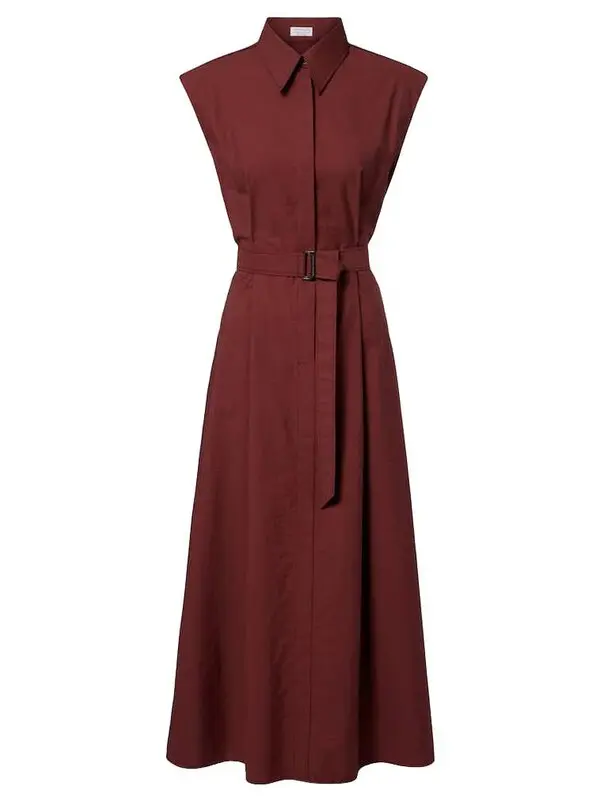 Brunello Cucinelli Monili Cotton-blend Midi Dress - Burgundy
