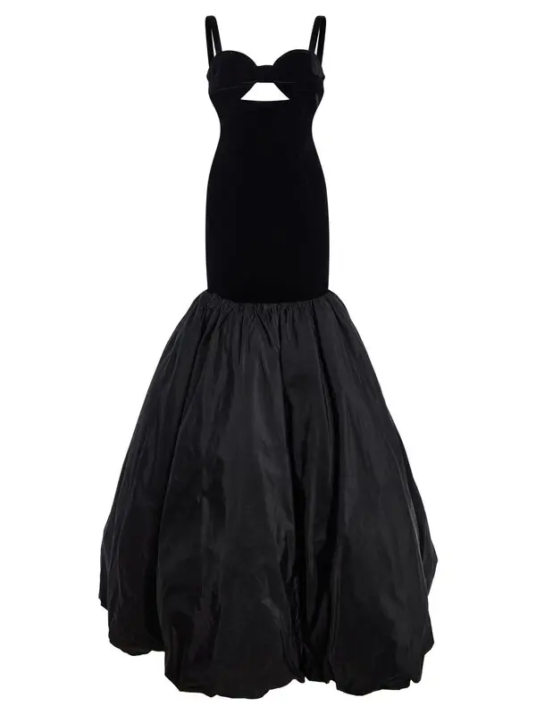 THE NEW ARRIVALS ILKYAZ OZEL Stellise Velvet Maxi Gown - Black