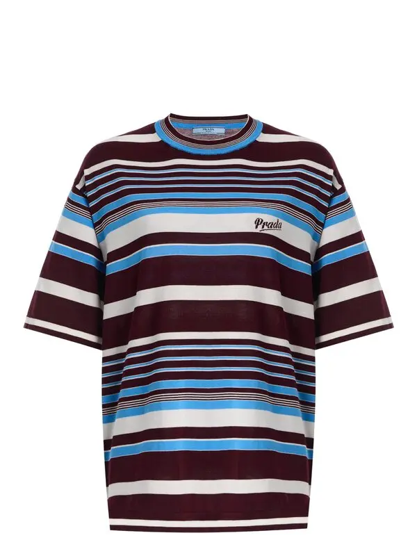 Prada Striped Cotton T-shirt - Blue