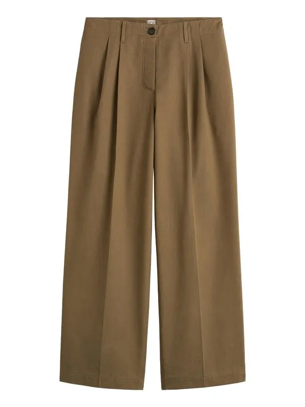 TOTEME Pleated Cotton Twill Wide-leg Trousers - Tan