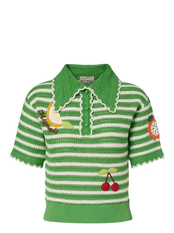 ALEMAIS Alémais Sundae Striped Cotton Polo Shirt - Green