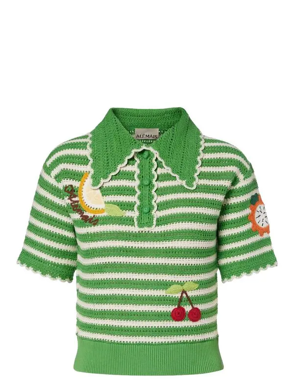 ALEMAIS Striped Cotton Polo Shirt - Green