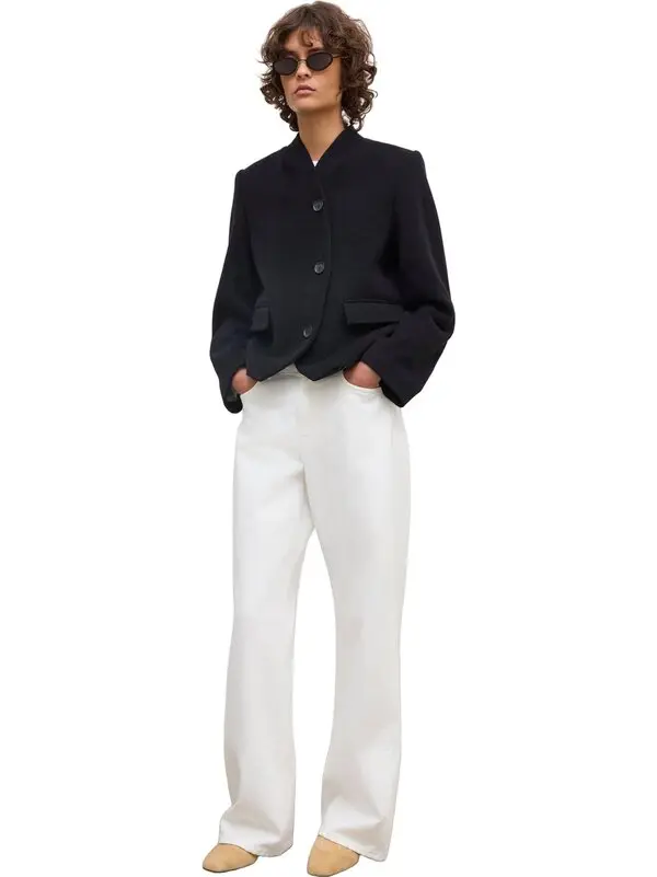 HOUSE OF DAGMAR Stand-collar Curved Wool Jacket - Midnight Navy