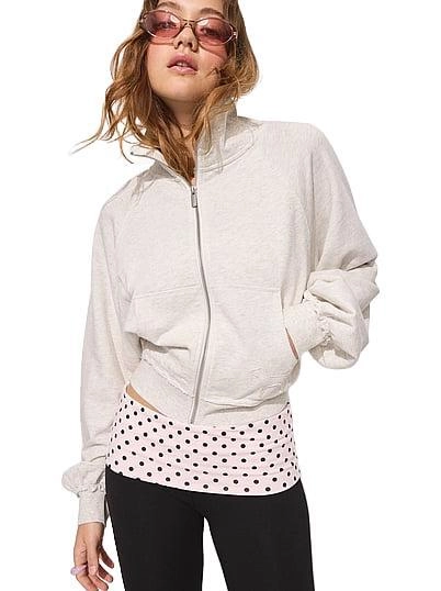 Pink Campus Terry™ Mock-neck Full-zip Sweatshirt - Grey