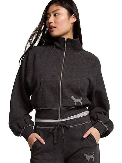 Pink Campus Terry™ Mock-neck Full-zip Sweatshirt - Grey