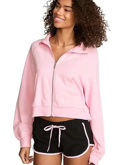 Pink Campus Terry™ Mock-neck Full-zip Sweatshirt - Pink