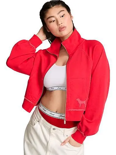 Pink Campus Terry™ Mock-neck Full-zip Sweatshirt - Red