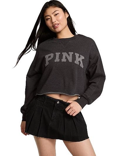 Pink Campus Terry™ Raw-cut Crew Sweatshirt - Grey