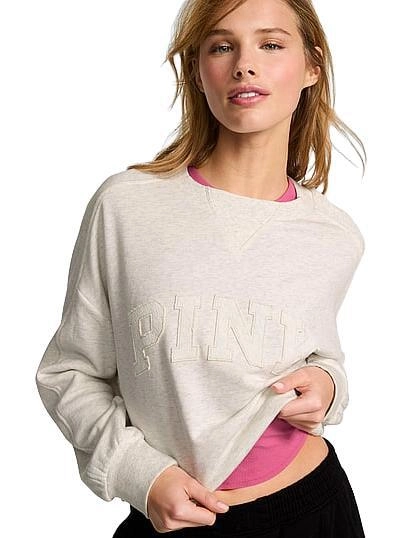 Pink Campus Terry™ Raw-cut Crew Sweatshirt - Grey