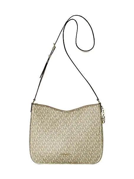 Michael Kors Nayla Medium Metallic Signature Logo Messenger Bag - Gold