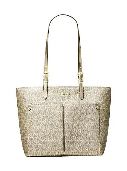 Michael Kors Jet Set Medium Metallic Logo Tote Bag - Gold
