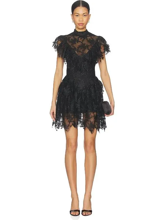 Bardot Tarryn Ruffle Lace Mini Dress - Black