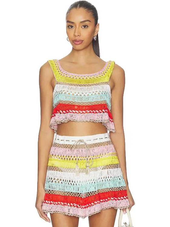 My Beachy Side Cleo Hand-crocheted Cropped Top - Multi