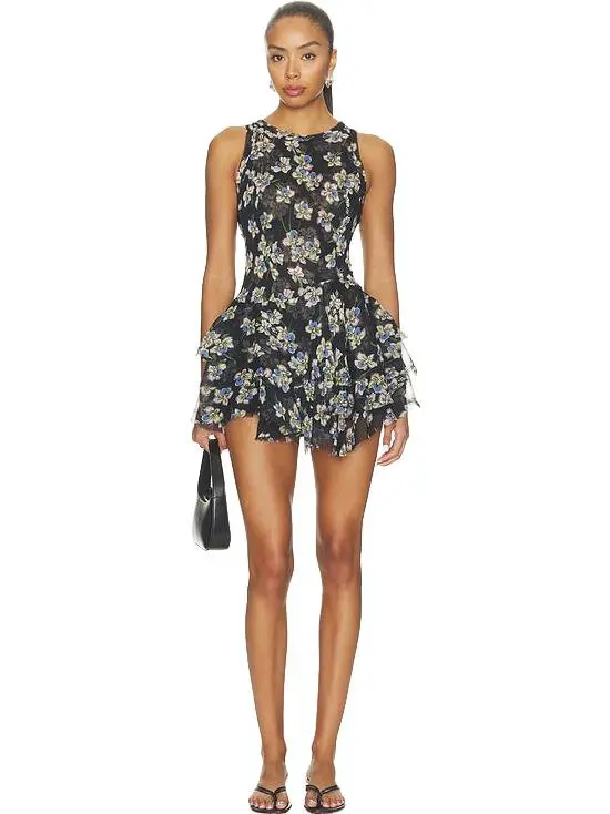 Free People Raven Printed Mini Dress - Midnight Combo