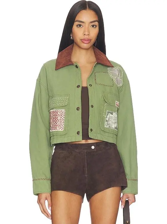 Free People X We The Free Martha Workwear Appliques Jacket - Callisto Green