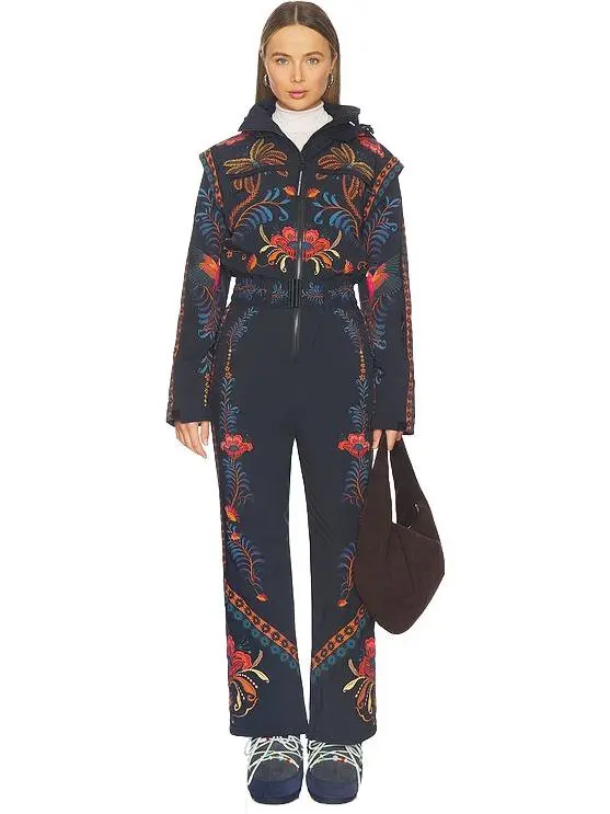 WHITESPACE X Farm Rio One Piece Ski Suit In Black - Macaw Print Black