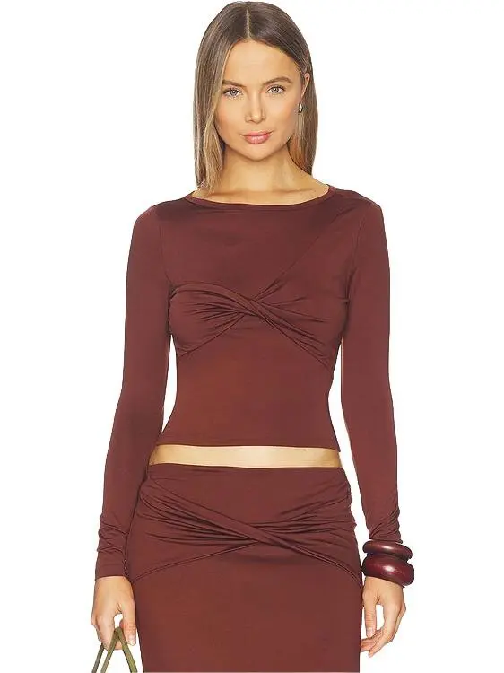 SEVEN WONDERS Kamilla Twist Long Sleeve Top - Chocolate