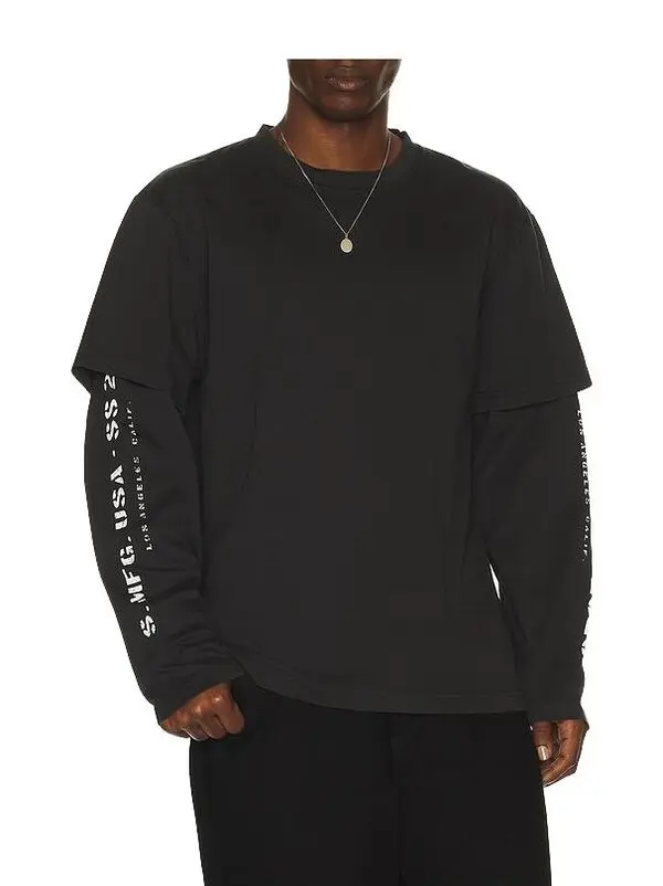 STAMPD S26 Double Layered Long Sleeve Relaxed Tee In Grey - Charcoal