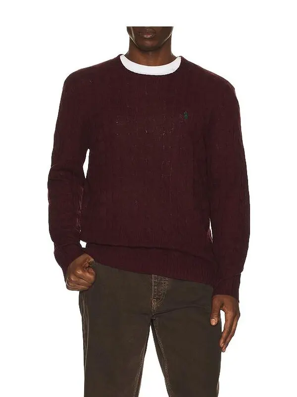 Polo Ralph Lauren Wool Cashmere Cable Knit Crewneck Sweater - Aged Wine Heather