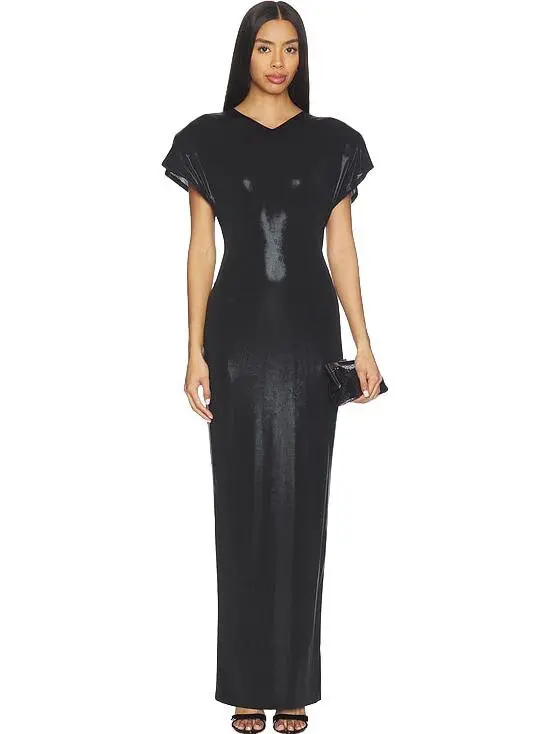 Norma Kamali Cap Sleeve Shoulder Pad Long Dress - Black