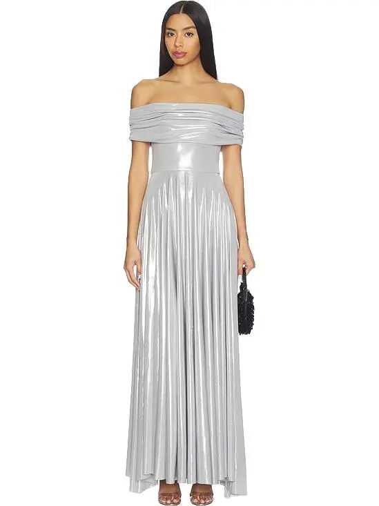 Norma Kamali Sleeveless Cowl Neck Flared Gown - Silver