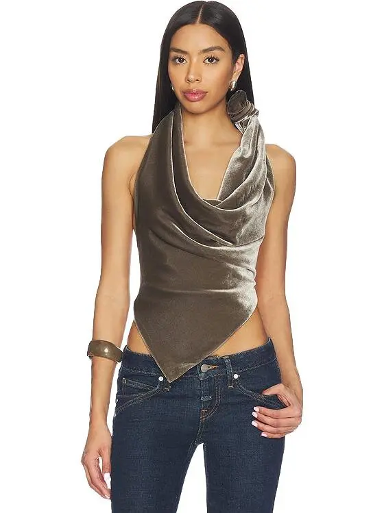 Monse Velvet Leather Strap Halter Top - Teak