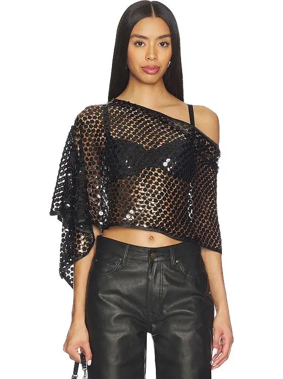 JADED LONDON Sequin Cape Top - Black