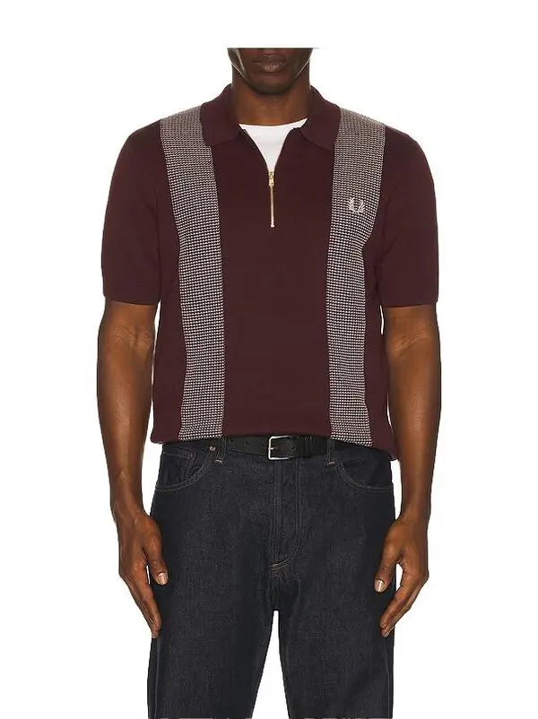 Fred Perry Panel Detail Knitted Polo Shirt In Red - Oxblood