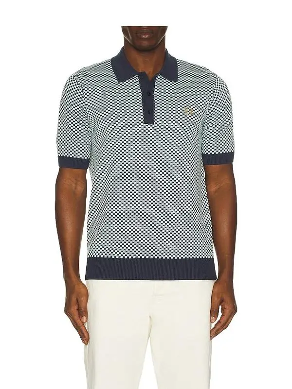 Fred Perry Chequerboard Knitted Polo Shirt In Blue - Dark Airforce