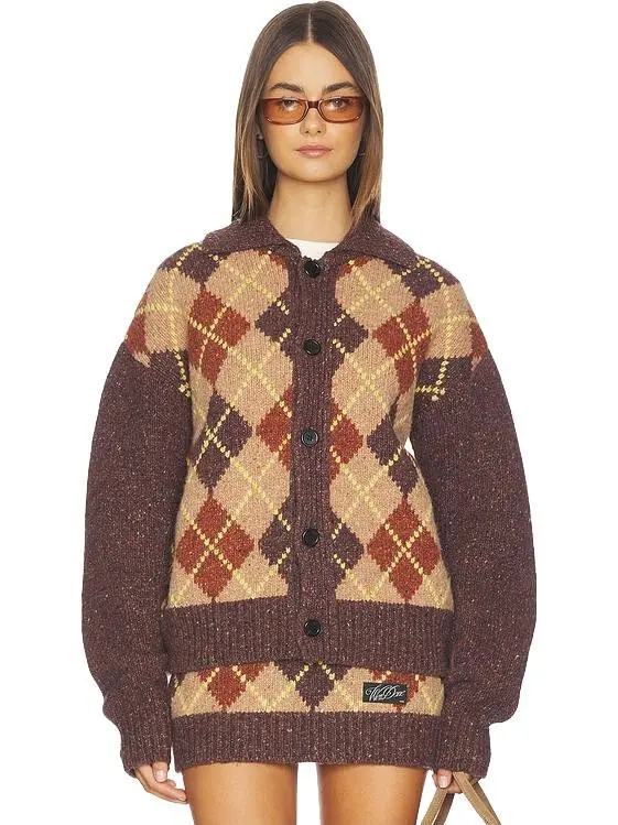 We11Done Knit Argyle Intarsia Cardigan - Brown