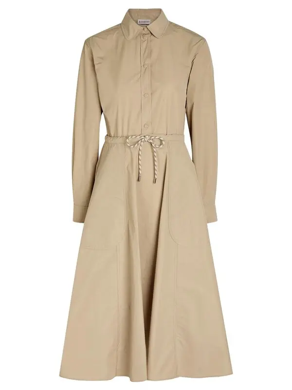 Moncler Poplin Midi Shirt Dress With Drawstring - Beige