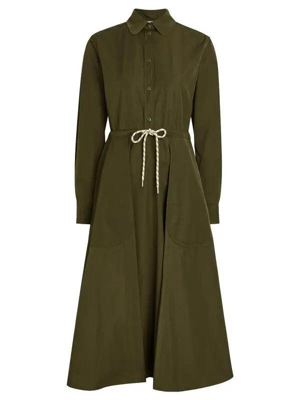 Moncler Poplin Midi Shirt Dress With Drawstring - Dark Green