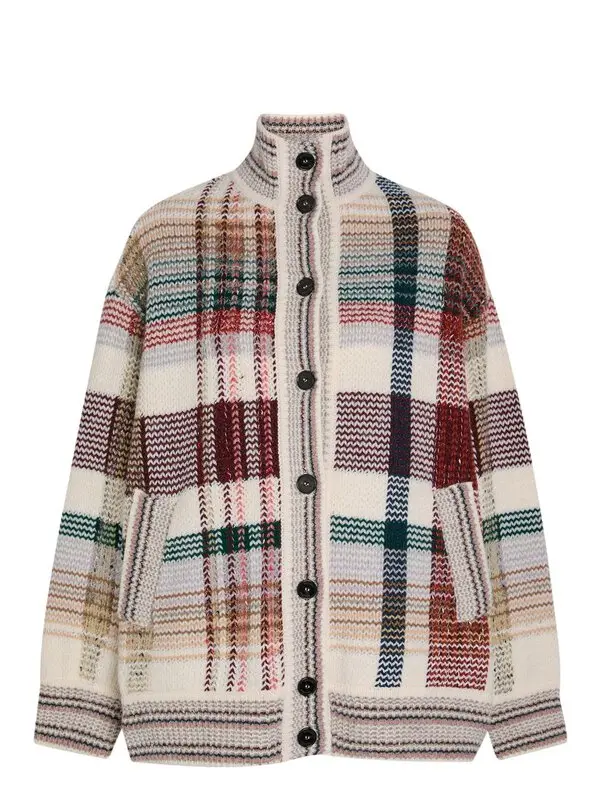 Missoni Checked Wool-blend Cardigan - White And Red